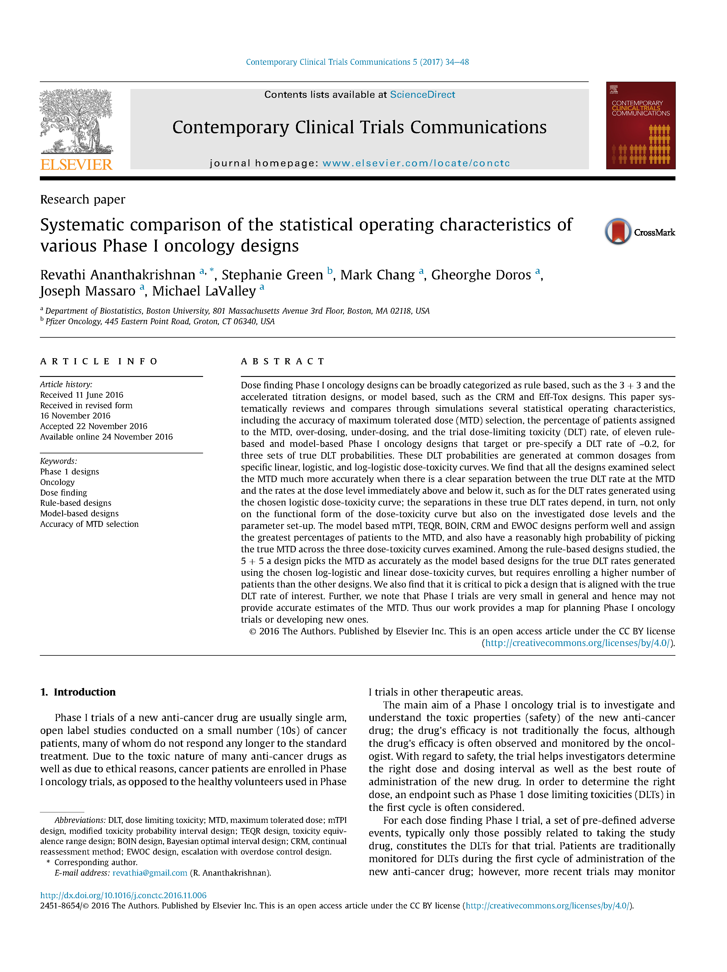 Systematic Comparison of the Statistical Operating Characteristics of ... Systematic Comparison of the Statistical Operating Characteristics of ...